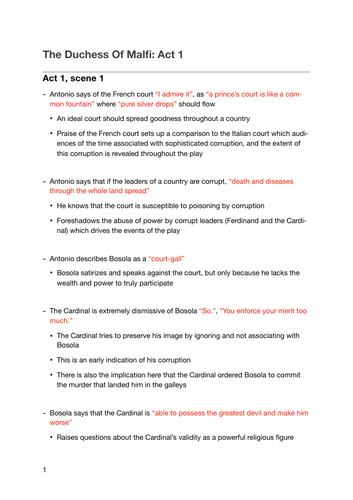 The Duchess Of Malfi Quotes and Analysis | Teaching Resources