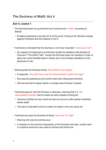 The Duchess Of Malfi Quotes and Analysis | Teaching Resources