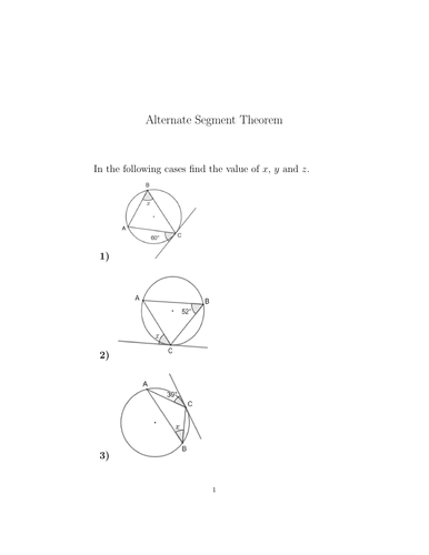 Alternate Segment Theorem Worksheet (with solutions) | Teaching Resources