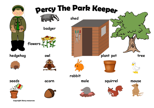 PERCY THE PARK KEEPER STORY RESOURCES MASKS LITERACY EYFS KS1 ...