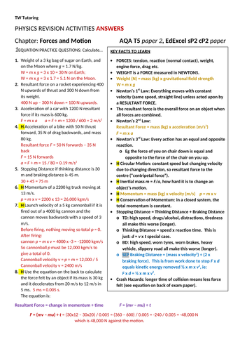 Physics Gcse Revision Forces And Motion Teaching Resources