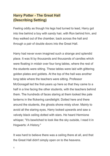 The Great Hall - Extract: Harry Potter | Teaching Resources