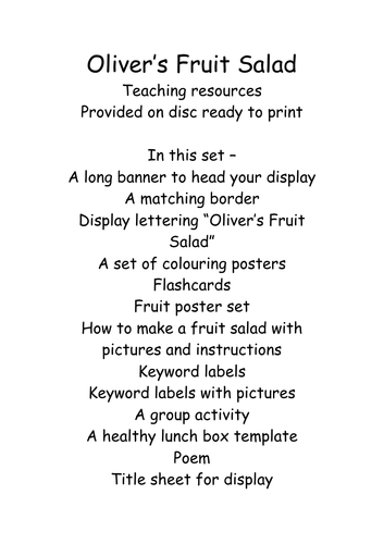 OLIVER'S FRUIT SALAD STORY RESOURCES LITERACY EYFS KS1 | Teaching Resources
