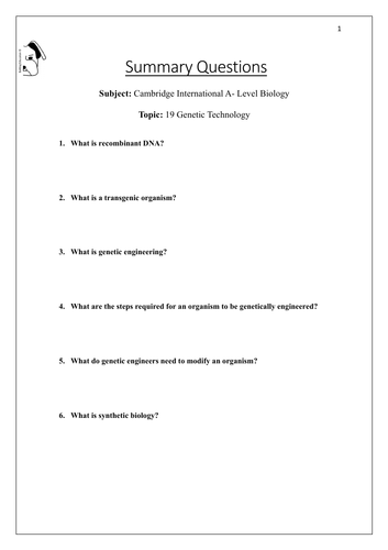 Cambridge International A-Level Biology - Topic 19 - Genetic Technology ...