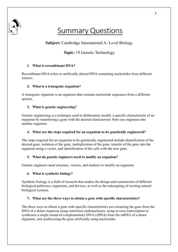 Cambridge International A-Level Biology - Topic 19 - Genetic Technology ...