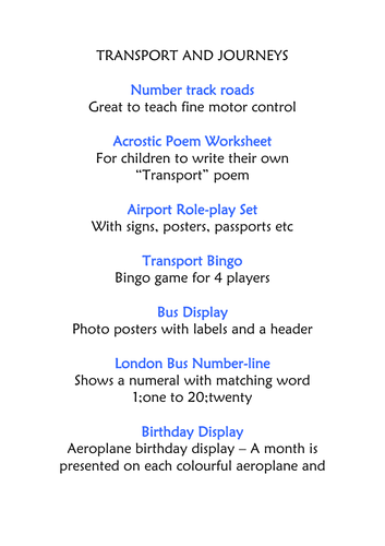 TRANSPORT RESOURCE TOPIC SET EYFS KS1 | Teaching Resources
