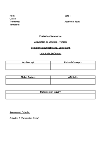 MYP French Summative Assessments Bundle (M1-M3) - Compétent | Teaching ...