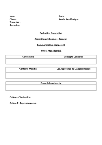 MYP French Summative Assessments Bundle (M1-M3) - Compétent | Teaching ...