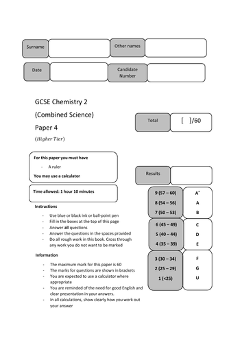 GCSE Combined Science (Higher) Chemistry Paper 2 | Teaching Resources