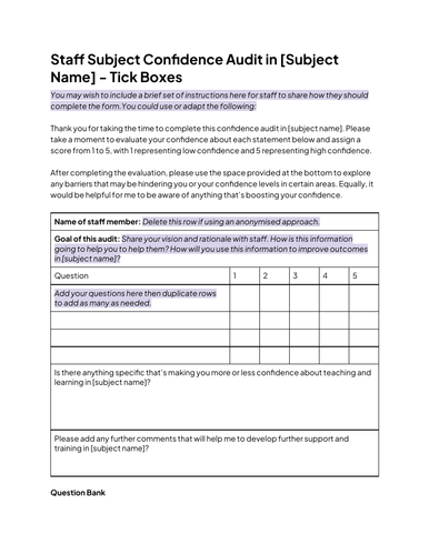 Staff Subject Confidence Audit / Survey | Teaching Resources