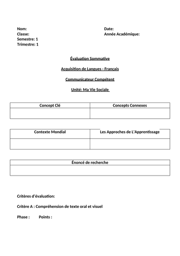 MYP French Summative Assessments Bundle (M1-M3) - Compétent | Teaching ...