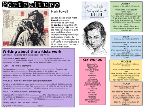 Portraiture Scheme of work with homework and booklet | Teaching Resources