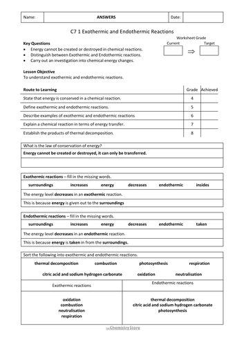 KS4 GCSE Chemistry AQA C7 1 Exothermic and endothermic reactions Lesson ...