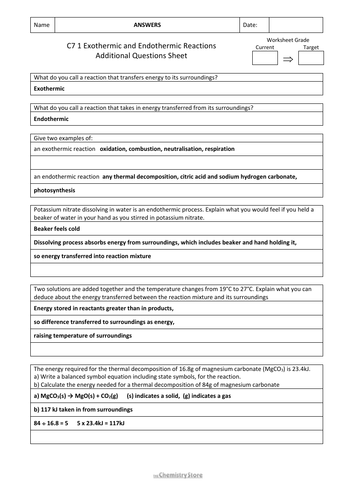 KS4 GCSE Chemistry AQA C7 1 Exothermic and endothermic reactions Lesson ...