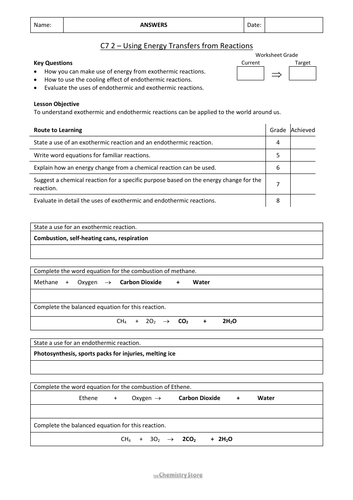KS4 GCSE Chemistry AQA C7 2a Using energy transfers from reactions ...