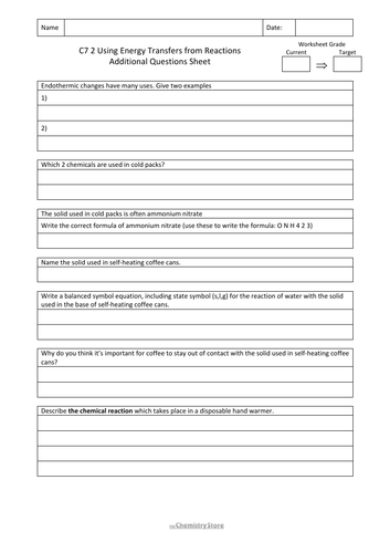 KS4 GCSE Chemistry AQA C7 2a Using energy transfers from reactions ...