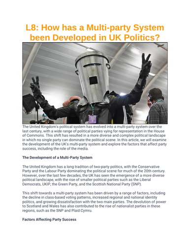 Multi-party System UK Politics | Teaching Resources