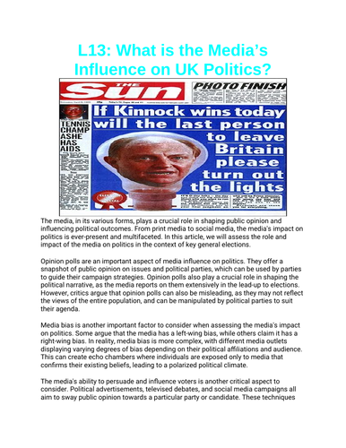 Media Influence UK Politics | Teaching Resources