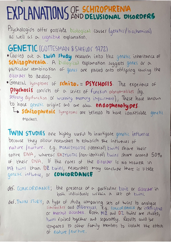 Schizophrenia & Psychotic disorders - Handwritten notes | Teaching ...