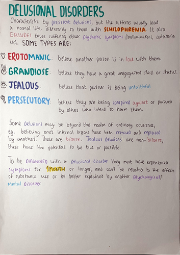 Schizophrenia & Psychotic disorders - Handwritten notes | Teaching ...