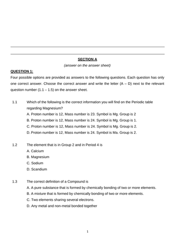 TEST COMPOUNDS AND ELEMENTS | Teaching Resources