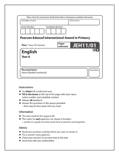 iPRIMARY- EDXCEL (GRADE 6) ENGLISH- PRACTICE PAPER JUNE 2023 | Teaching ...
