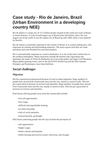 GCSE Geography Urban challenges and solutions-Rio de Janeiro - 3 lesson ...