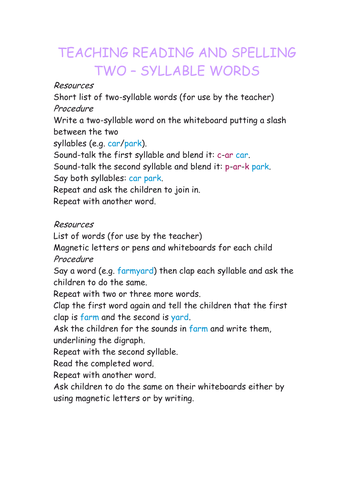 LETTERS AND SOUNDS PHASE 3 / TWO SYLLABLE WORDS ~ EYFS LITERACY ...