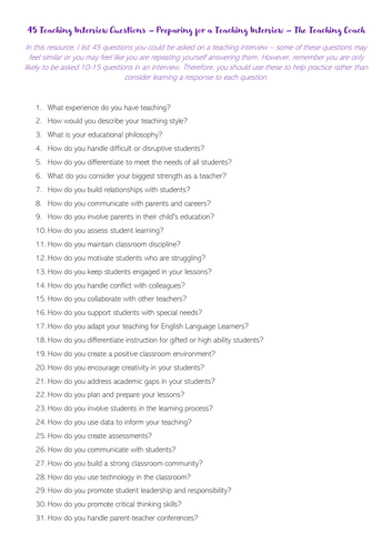 45 Teaching Interview Questions | Preparing for a Teaching Interview ...