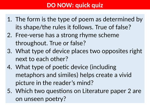 AQA GCSE Unseen Poetry Scheme of Work (27.1 and 27.2) | Teaching Resources