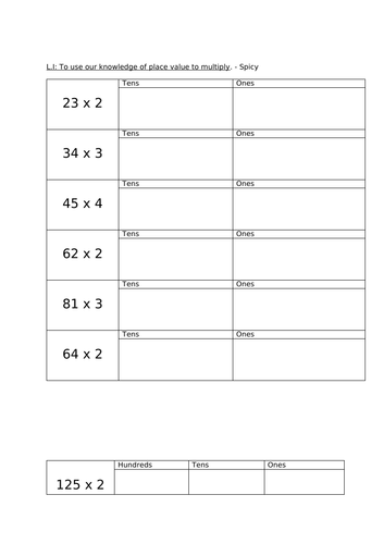 Multiplication using place value - Worksheet | Teaching Resources