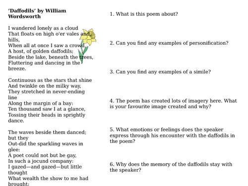 William Wordsworth 'Daffodils' | Teaching Resources