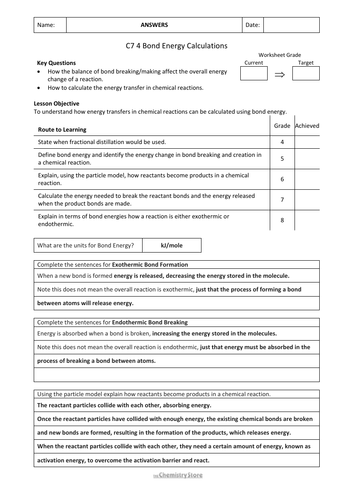 KS4 GCSE Chemistry AQA C7 4 Bond energy calculations Lesson Bundle ...