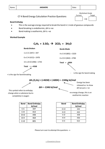 KS4 GCSE Chemistry AQA C7 4 Bond energy calculations Lesson Bundle ...