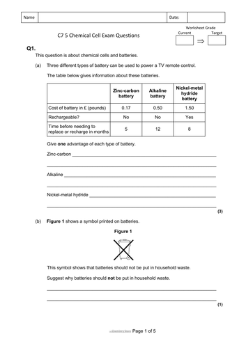 KS4 GCSE Chemistry AQA C7 5 Chemical cells and batteries Lesson Bundle ...