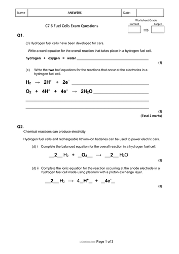 KS4 GCSE Chemistry AQA C7 6 Fuel cells Lesson Bundle | Teaching Resources