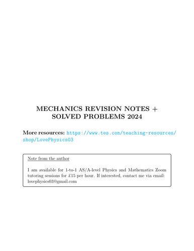 AS/A level Maths Mechanics Revision Guide 2024 | Teaching Resources