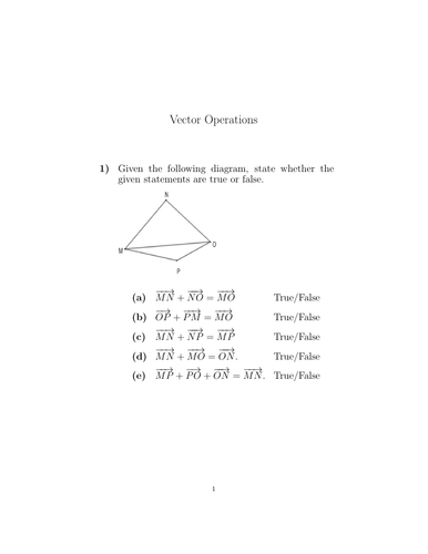 Vector Operations Worksheet (with solutions) | Teaching Resources