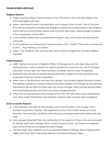 Witchcraze Salem Revision OCR Y312 | Teaching Resources