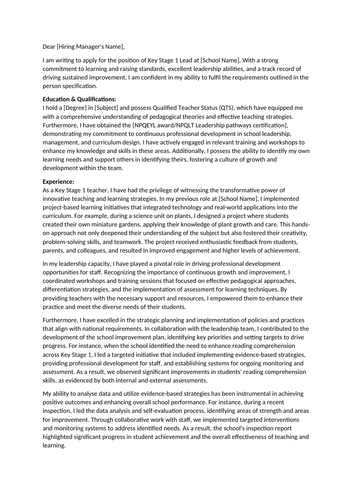 x4 KS1 Leader Job Application - Personal Statement, Letter | Teaching ...