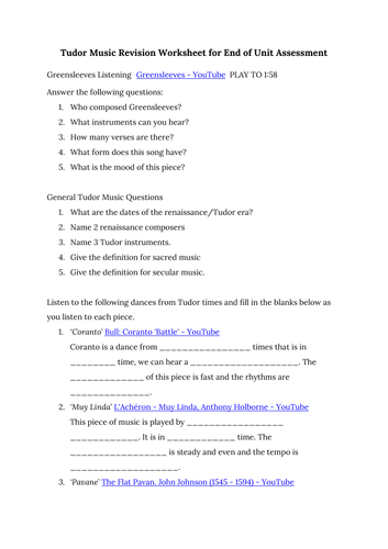 Tudor and Renaissance Music KS3 BUNDLE | Teaching Resources