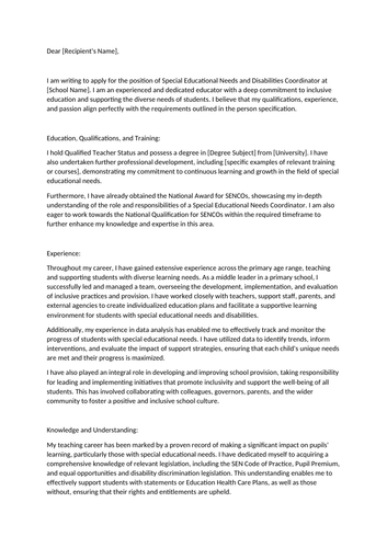 X3 Sendco Job Application Personal Statement Letter Teaching Resources