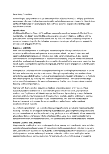 x3 KS2 Leader Job Applications - Personal Statement, Letter | Teaching ...