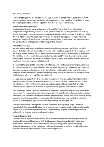 x3 KS2 Leader Job Applications - Personal Statement, Letter | Teaching ...