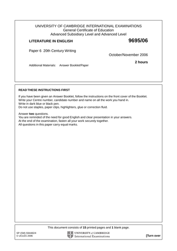 Wide Sargasso Sea Context, Critics and Exam papers | Teaching Resources
