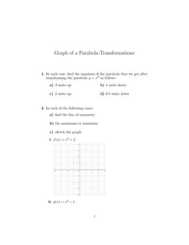 Graph of a Parabola-Transformations Worksheet (with solutions ...