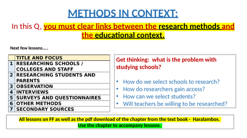Methods in Context AQA Sociology 6 lesson to prepare students ...