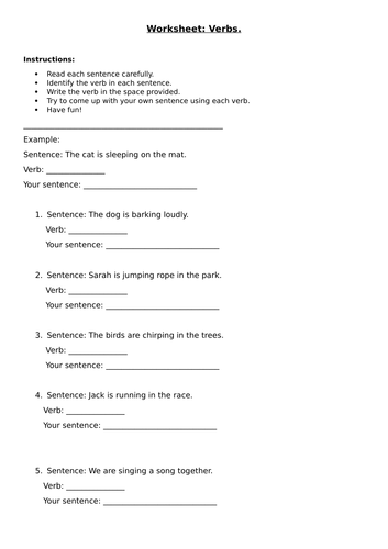 KS1 Verbs worksheet. | Teaching Resources