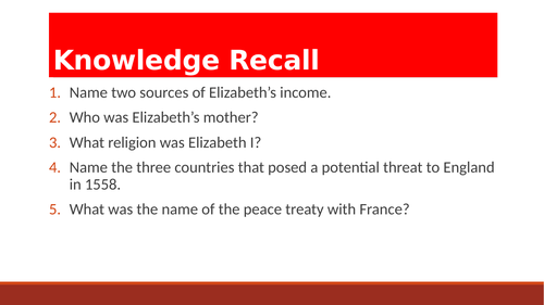 GCSE History - Early Elizabethan England KT1 | Teaching Resources