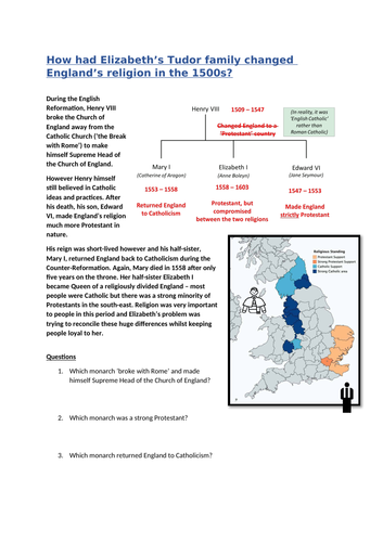 GCSE History - Early Elizabethan England KT1 | Teaching Resources